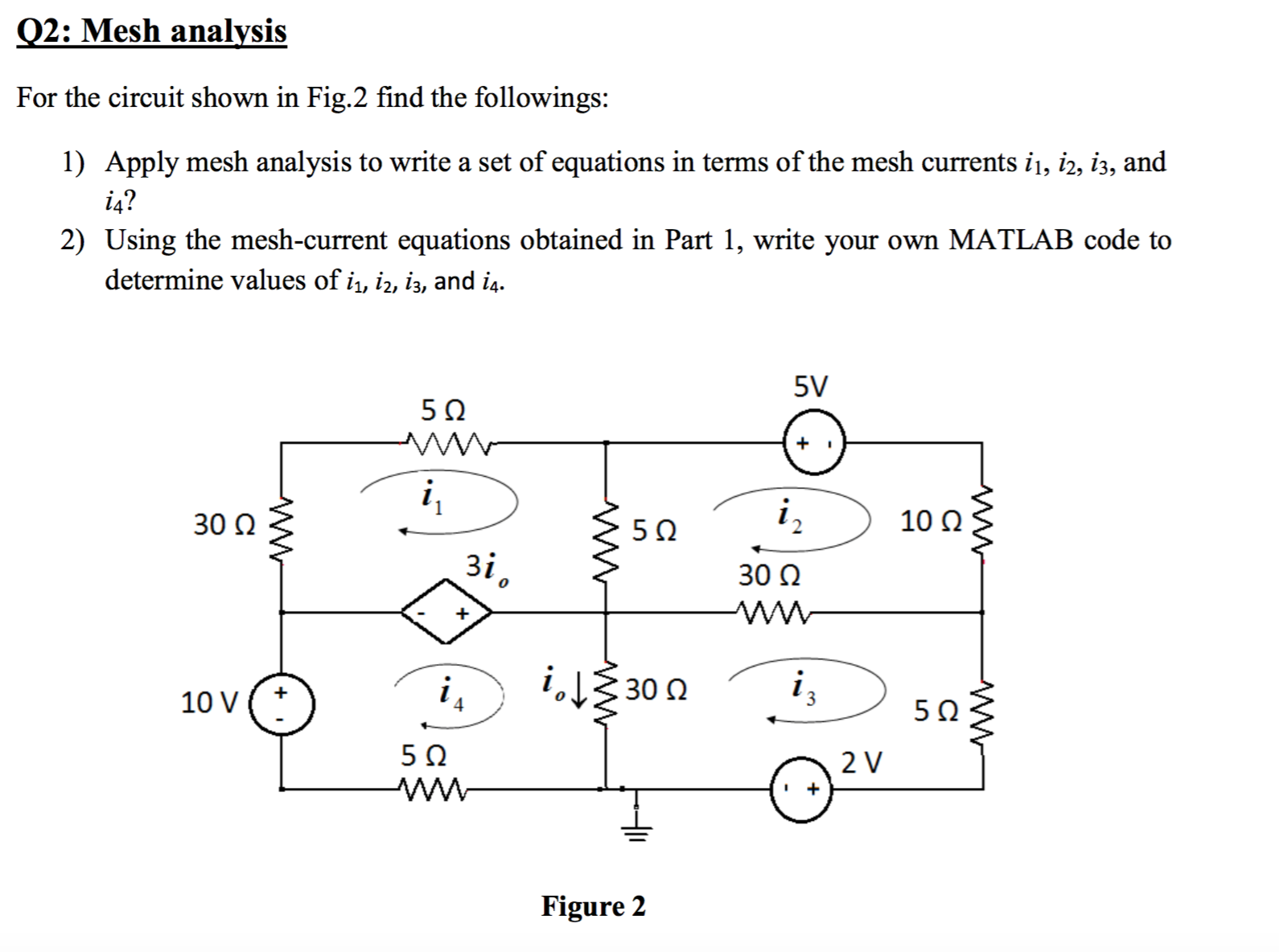 Solved Q2 Mesh Analysis For The Circuit Shown In Fig2 Find