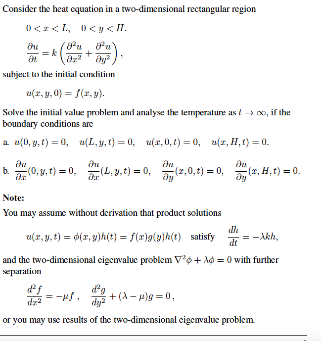 Solved Consider The Heat Equation In A Two Dimensional