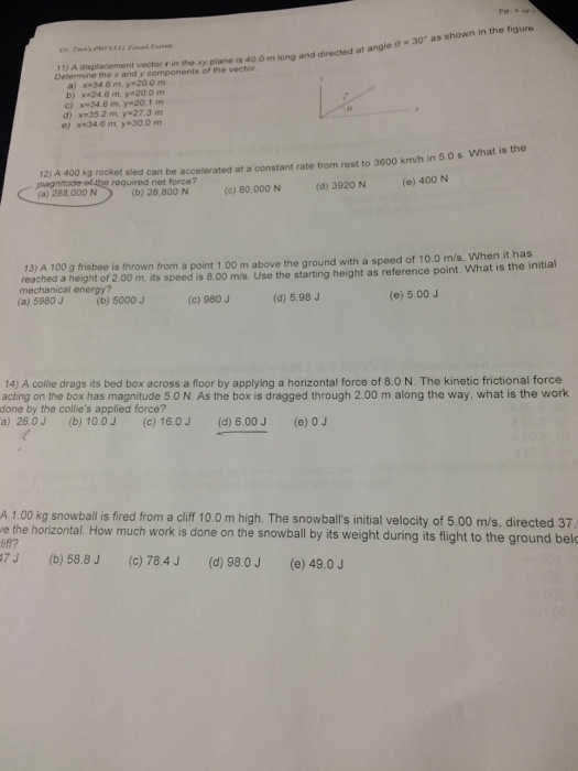 Solved A Displacement Vector R In The Xy Plane Is 400 M