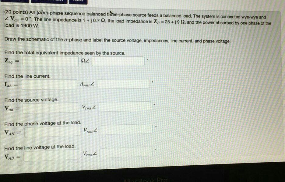 Solved An Abc Phase Sequence Balanced Three Phase Source