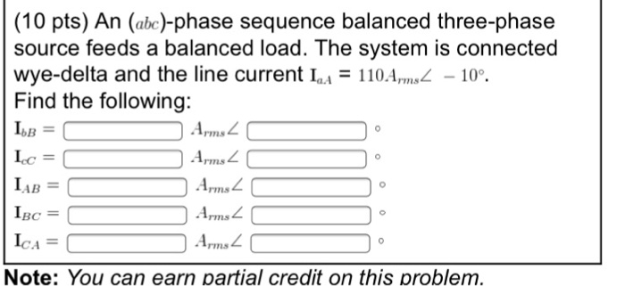 Solved An Abc Phase Sequence Balanced Three Phase Source