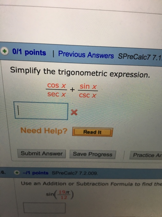 Solved Simplify The Trigonometric Expression Cos Xsec X