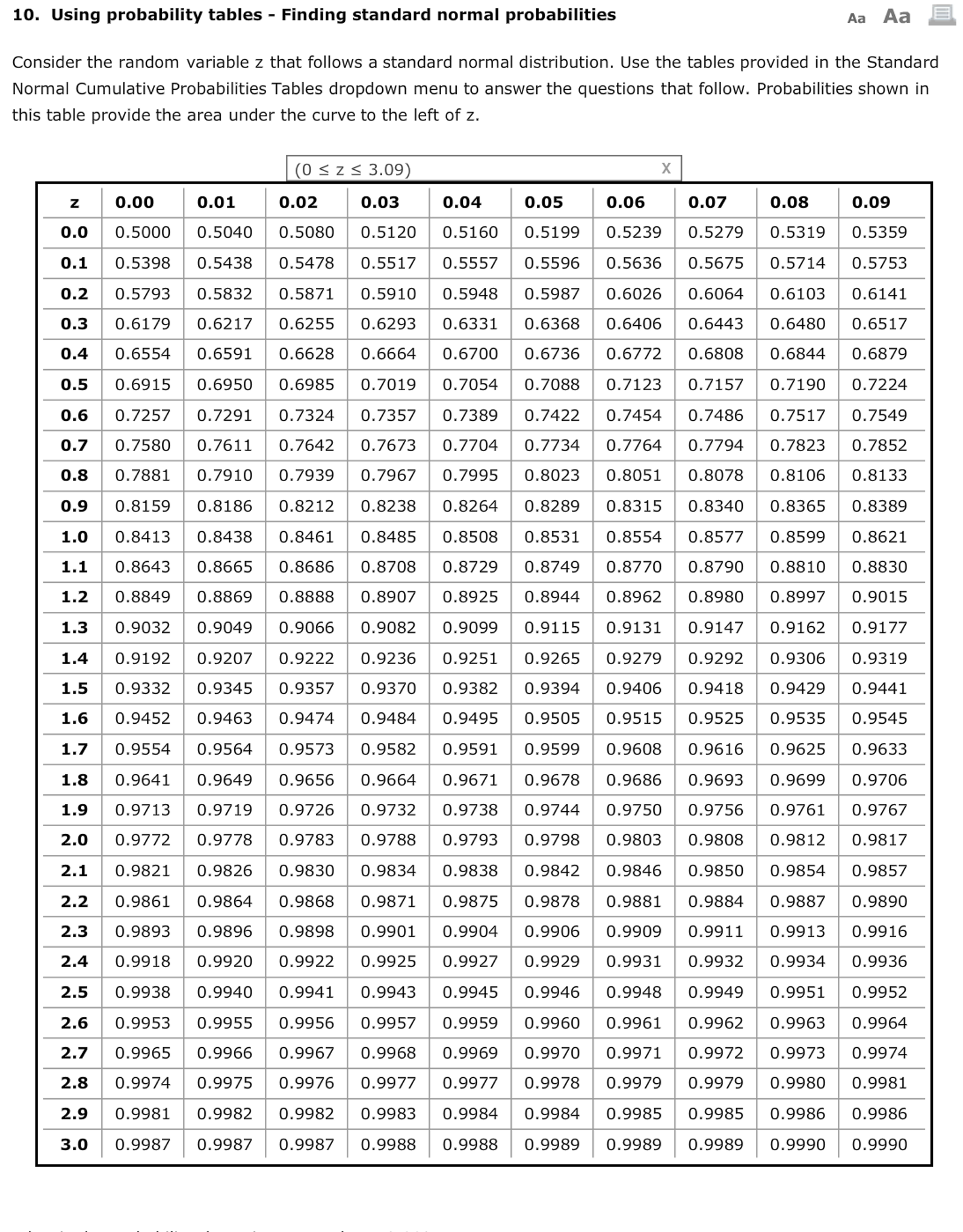 Solved 10 Using Probability Tables Finding Standard Normal