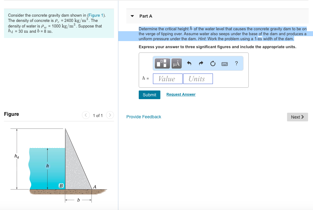 Solved Consider The Concrete Gravity Dam Shown In Figure