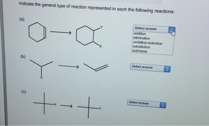 Solved Indicate The General Type Of Reaction Represented In