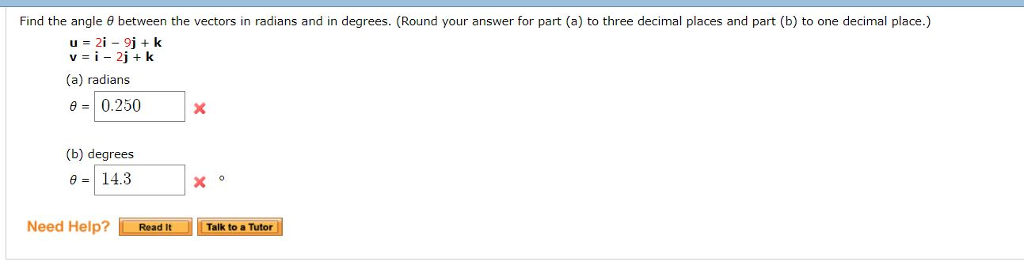 Solved Find The Angle θ Between The Vectors In Radians And