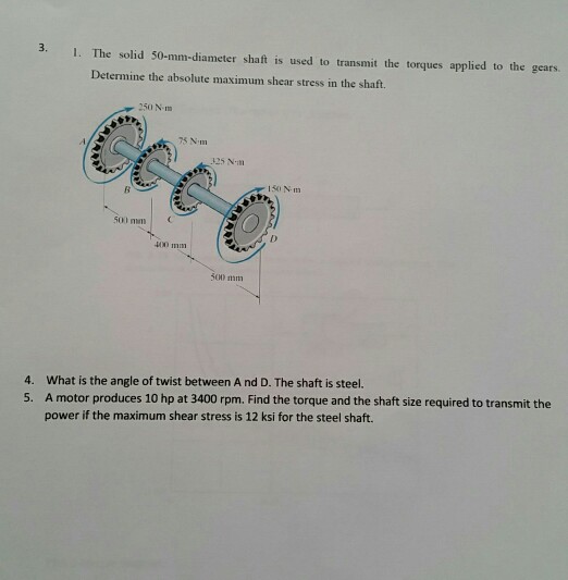 Solved 3 1 The Solid 50 Mm Diameter Shaft Is Used To