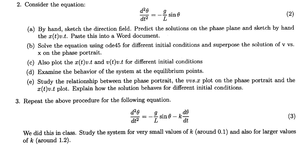 Consider The Equation D2 Thetadt2 Gl Sin