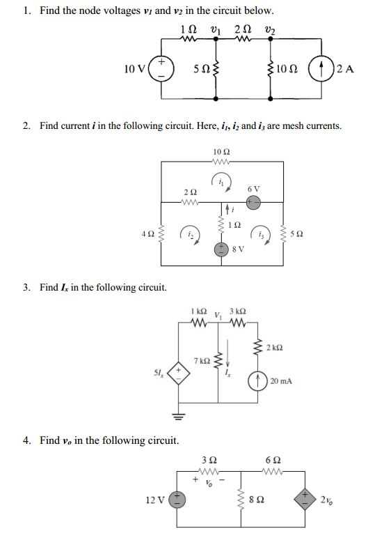 Solved Find The Node Voltages V1 And V2 In The Circuit