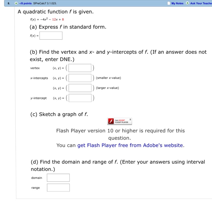 Solved A Quadratic Function F Is Given Fx 4x2 12x