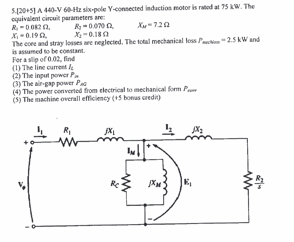 Solved A 440 V 60 Hz Six Pole Y Connected Induction Motor Is