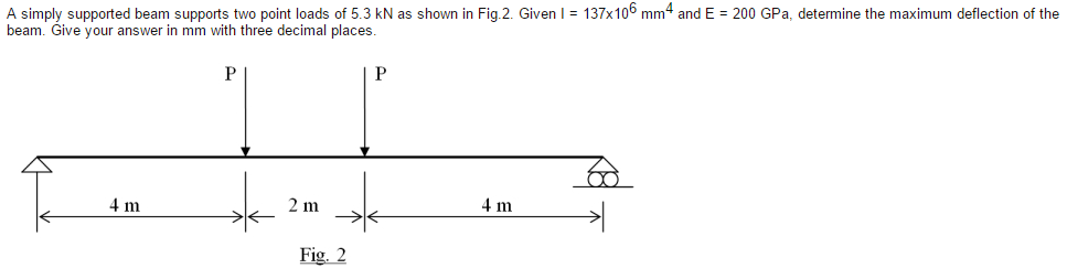 Solved A Simply Supported Beam Supports Two Point Loads Of