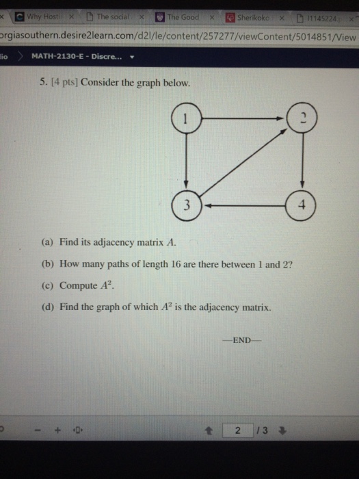 Solved Consider The Graph Below Find Its Adjacency Matrix