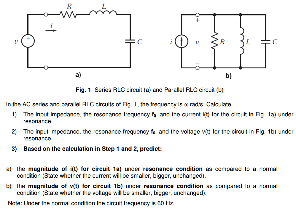 Solved In The Ac Series And Parallel Rlc Circuits Of Fig 1