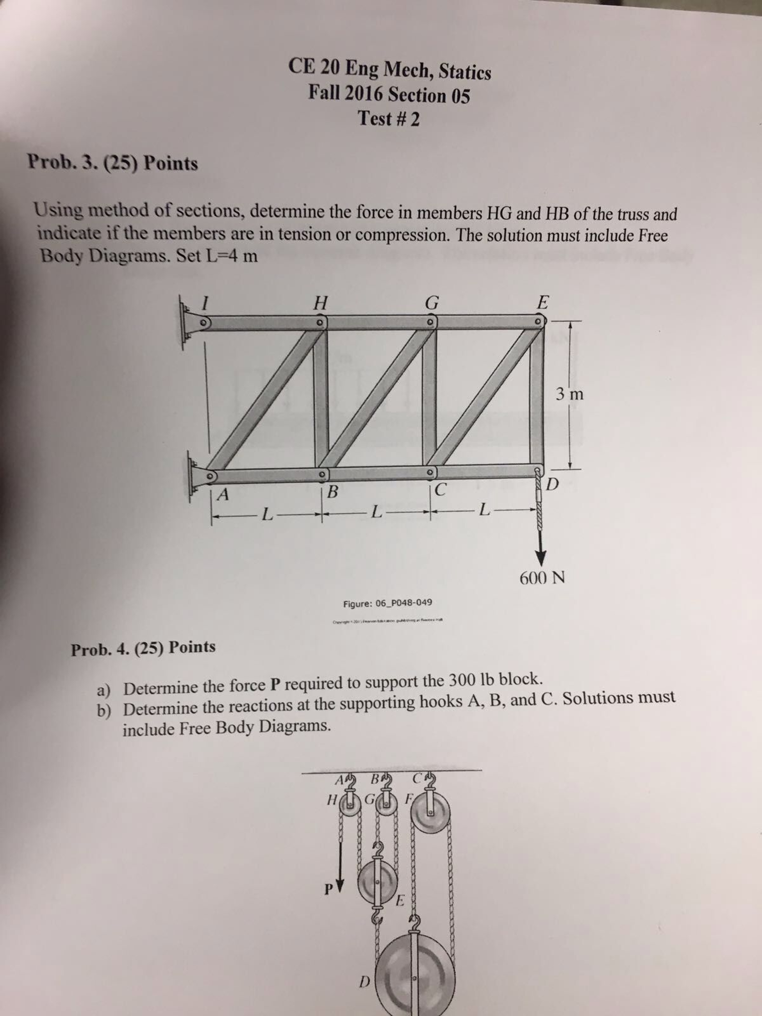 Solved Using Method Old Sections Determine The Force In