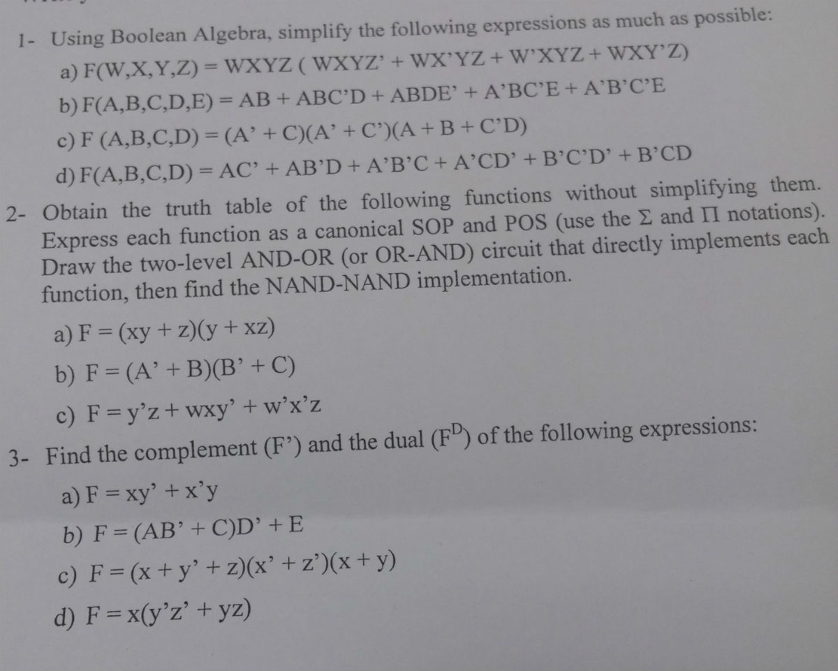 Solved 1 Using Boolean Algebra Simplify The Following