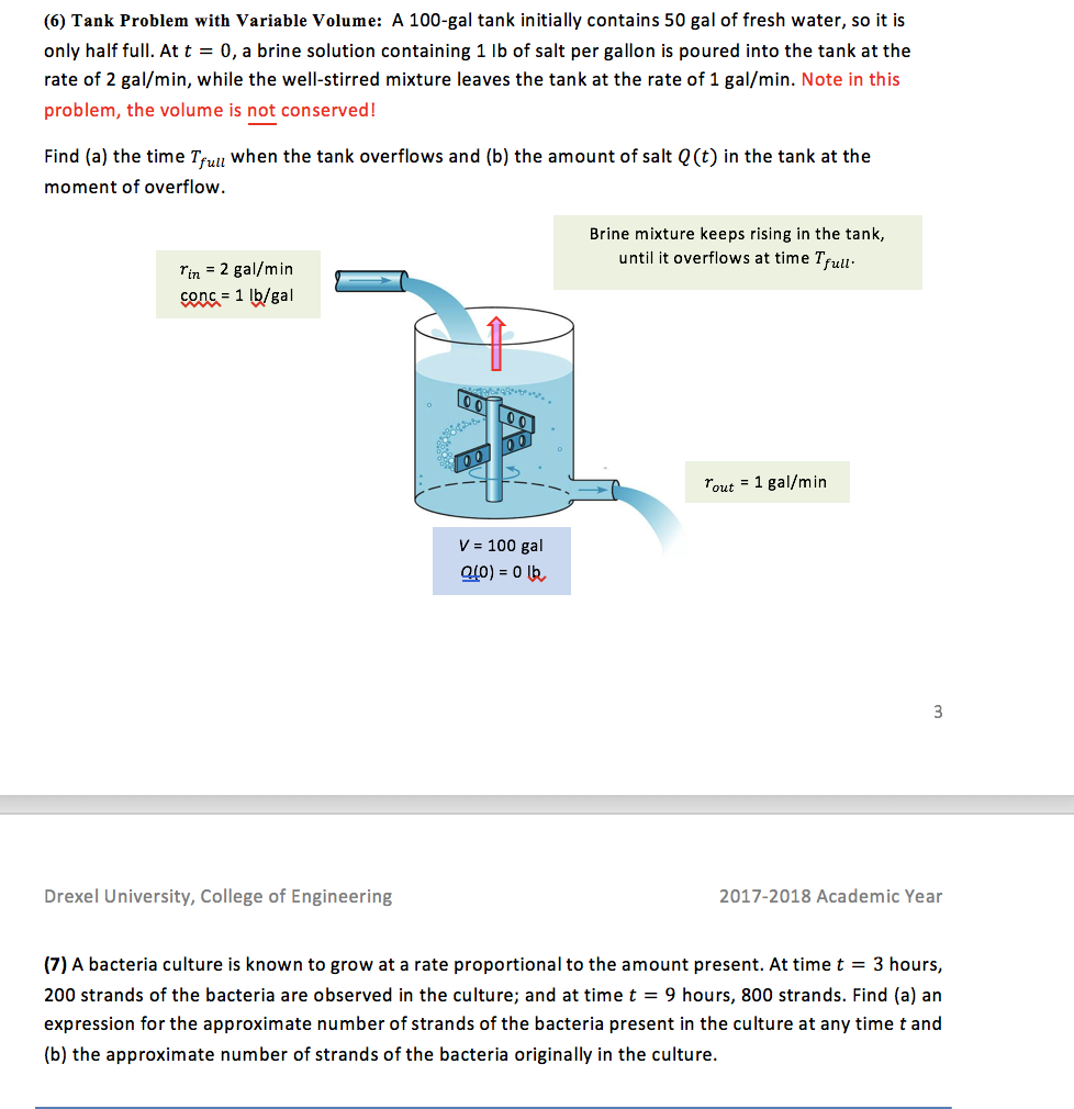 Solved 6 Tank Problem With Variable Volume A 100 Gal Tank