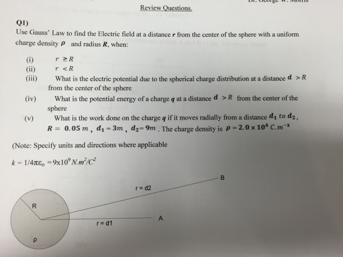 Solved Use Gauss Law To Find The Electric Field At A