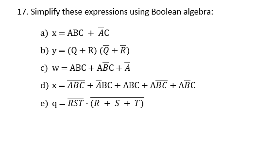 Solved 17 Simplify These Expressions Using Boolean Algebra