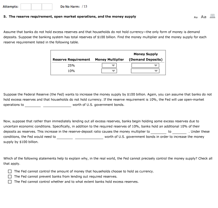 Solved The Reserve Requirement Open Market Operations And