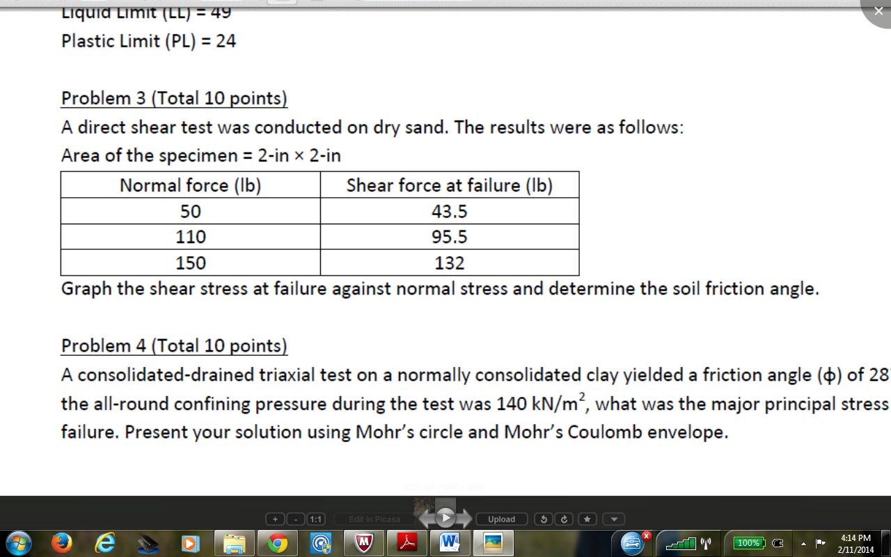 A Direct Shear Test Was Conducted On Dry Sand The