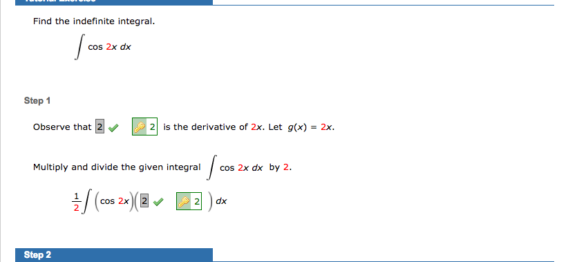 Solved Find The Indefinite Integral Cos 2x Dx Step 1