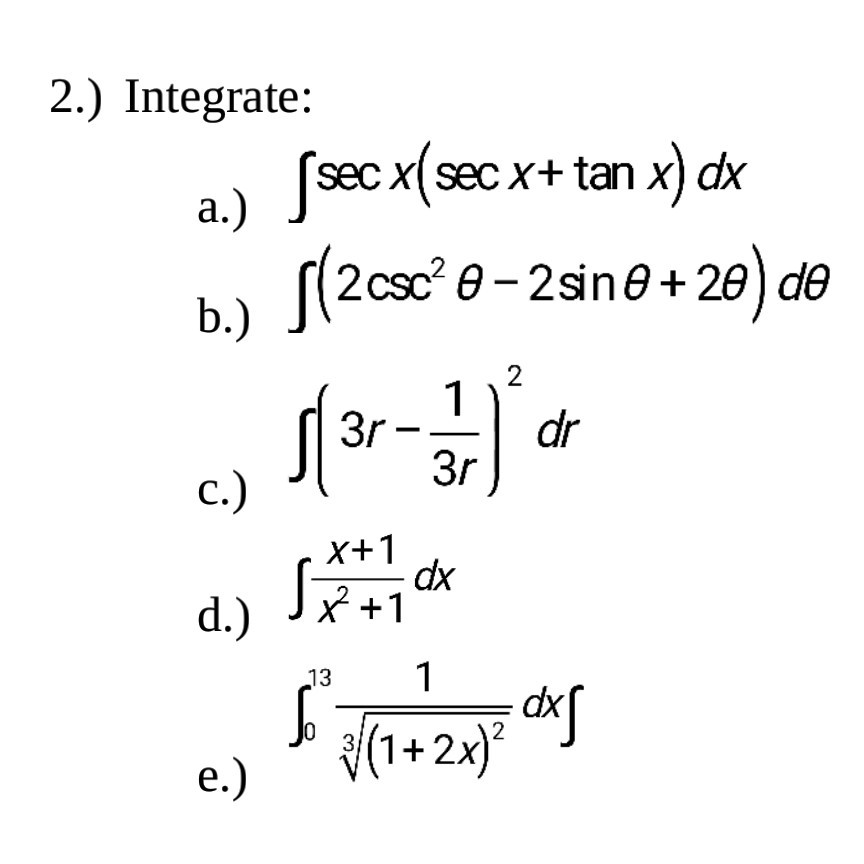 Solved 2 Integrate Sec Xsec X Tan X Dr 3r Dr C X1 X