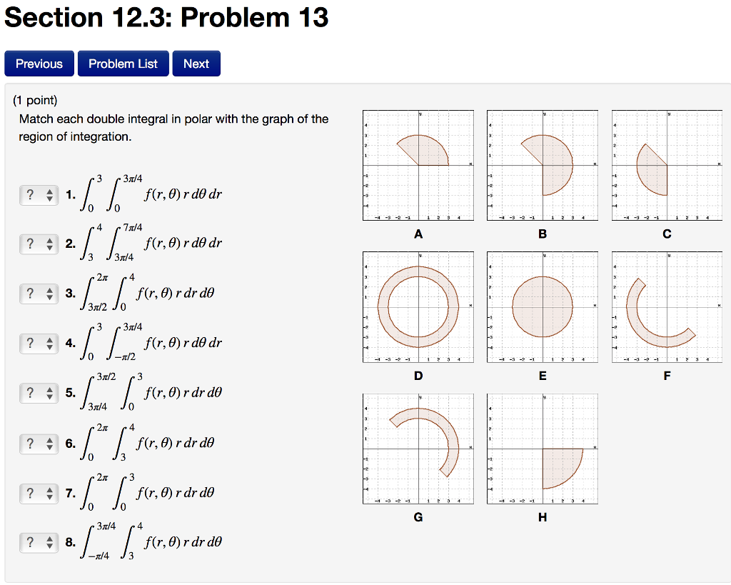 Solved Match Each Double Integral In Polar With The Graph Of