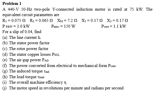 Solved Problem 1 A 440 V 50 Hz Two Pole Y Connected