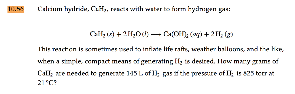 Solved 1056 Calcium Hydride Cah2 Reacts With Water To