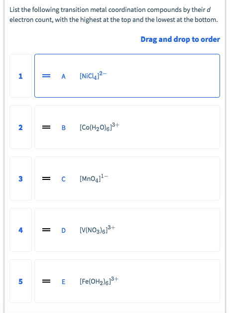 Solved List The Following Transition Metal Coordination