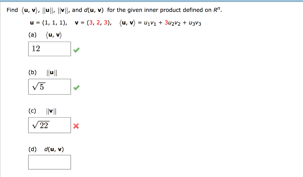 Solved Find U V U V And Du V For The Given