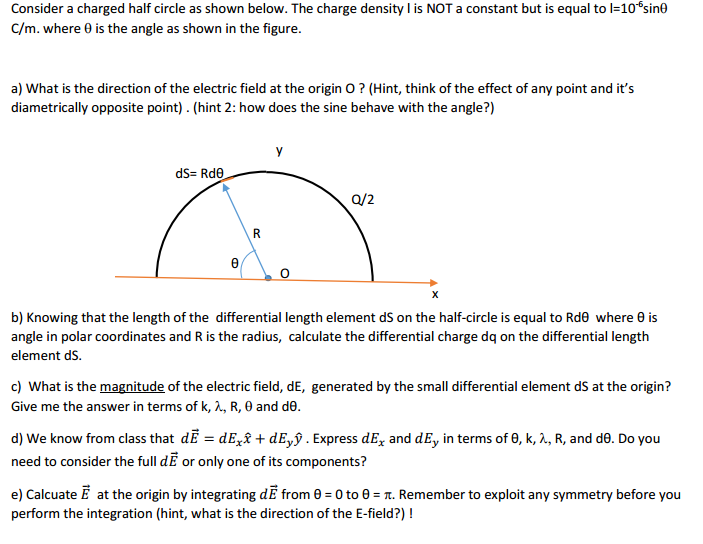 Solved Consider A Charged Half Circle As Shown Below The