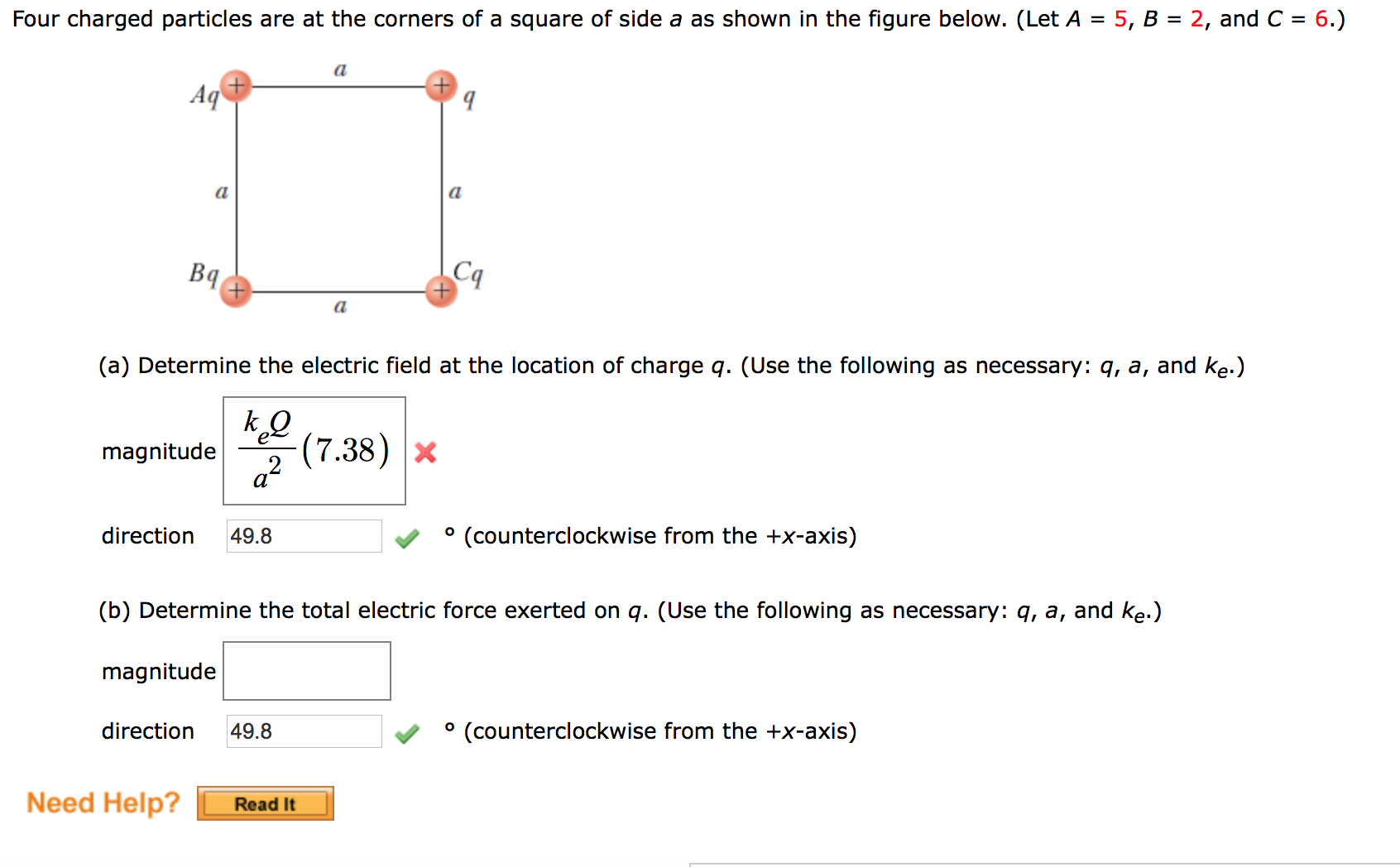 Solved Four Charged Particles Are At The Corners Of A Square