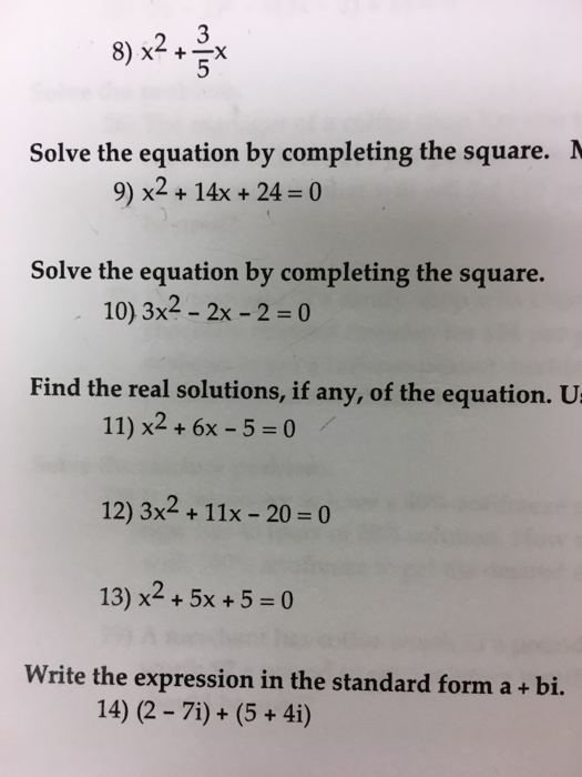 Solved 8 X2x Solve The Equation By Completing The Square N