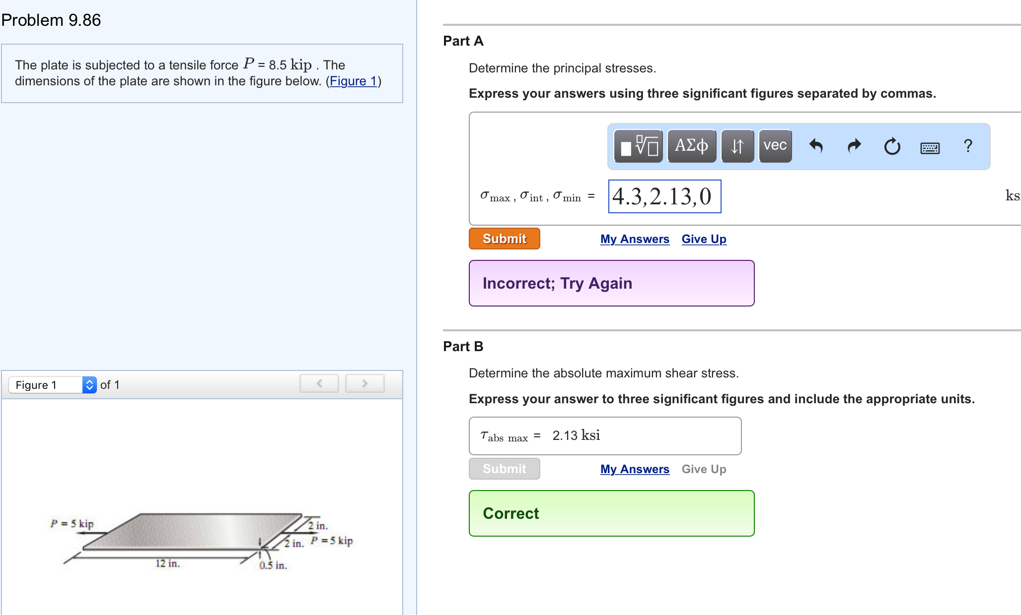 Solved The Plate Is Subjected To A Tensile Force P 85