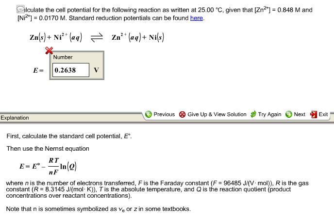 Solved Calculate The Cell Potential For The Following