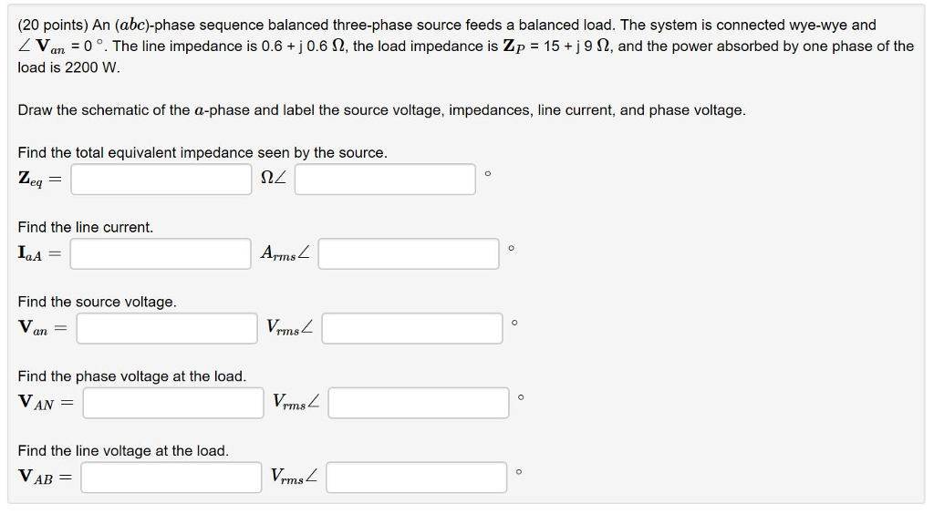 Solved An Abc Phase Sequence Balanced Three Phase Source