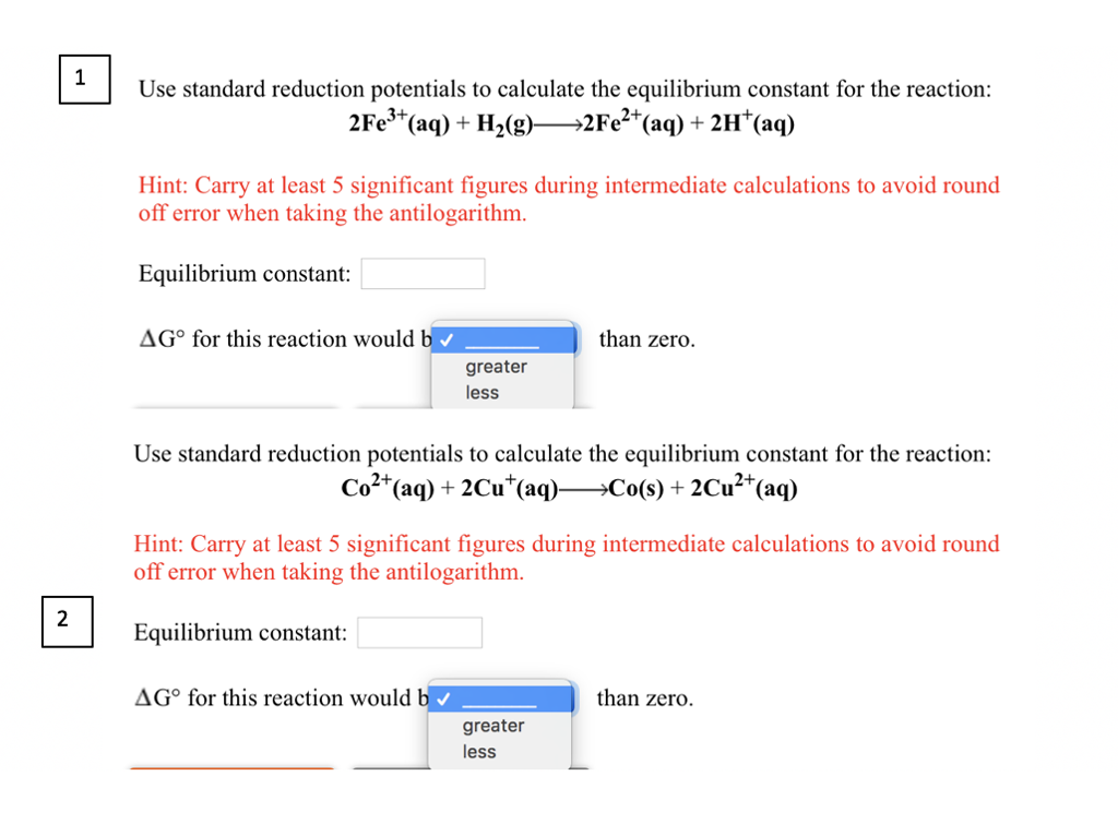 Solved Use Standard Reduction Potentials To Calculate The