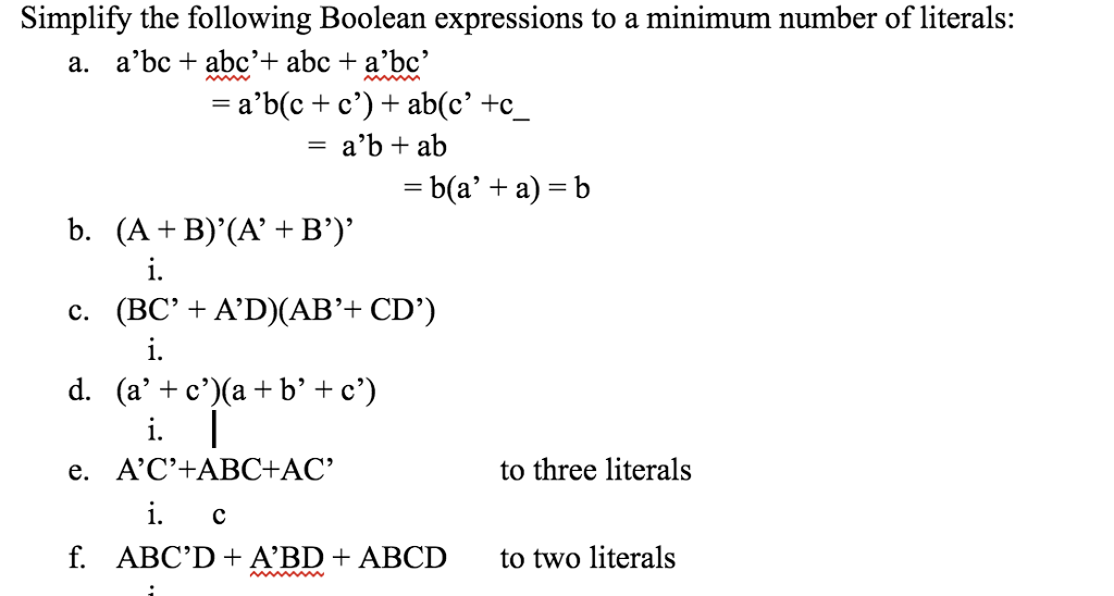 Solved Simplify The Following Boolean Expressions To A