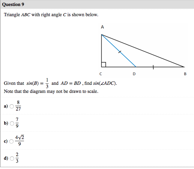 Solved Question 9 Triangle Abc With Right Angle C Is Shown