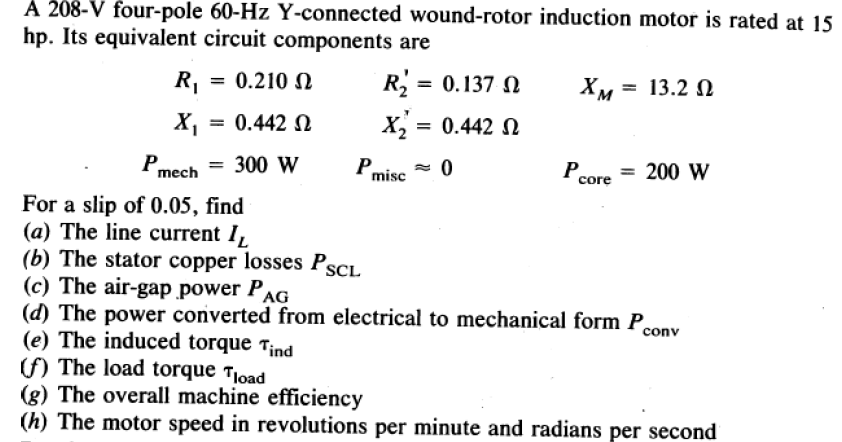 Solved A 208 V Four Pole 60 Hz Y Connected Wound Rotor