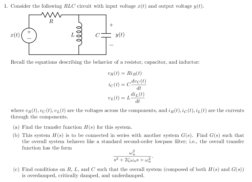 Solved Consider The Following Rlc Circuit With Input Voltage