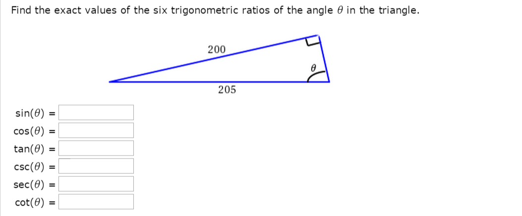 Solved Find The Exact Values Of The Six Trigonometric Ratios