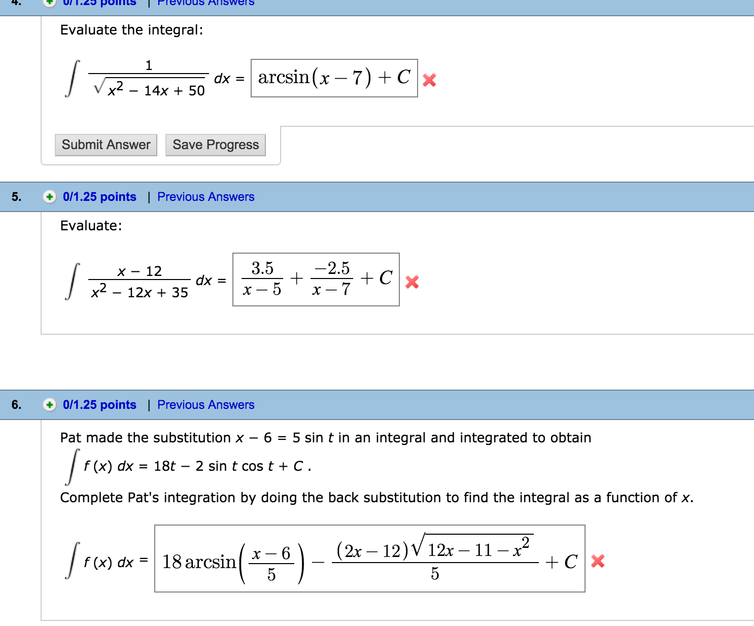 Solved Evaluate The Integral Integral 1squareroot X2