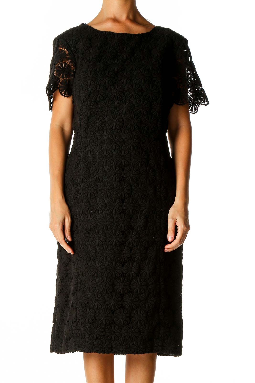 Talbots Black Lace Classic Sheath Dress Polyester Cotton Spandex