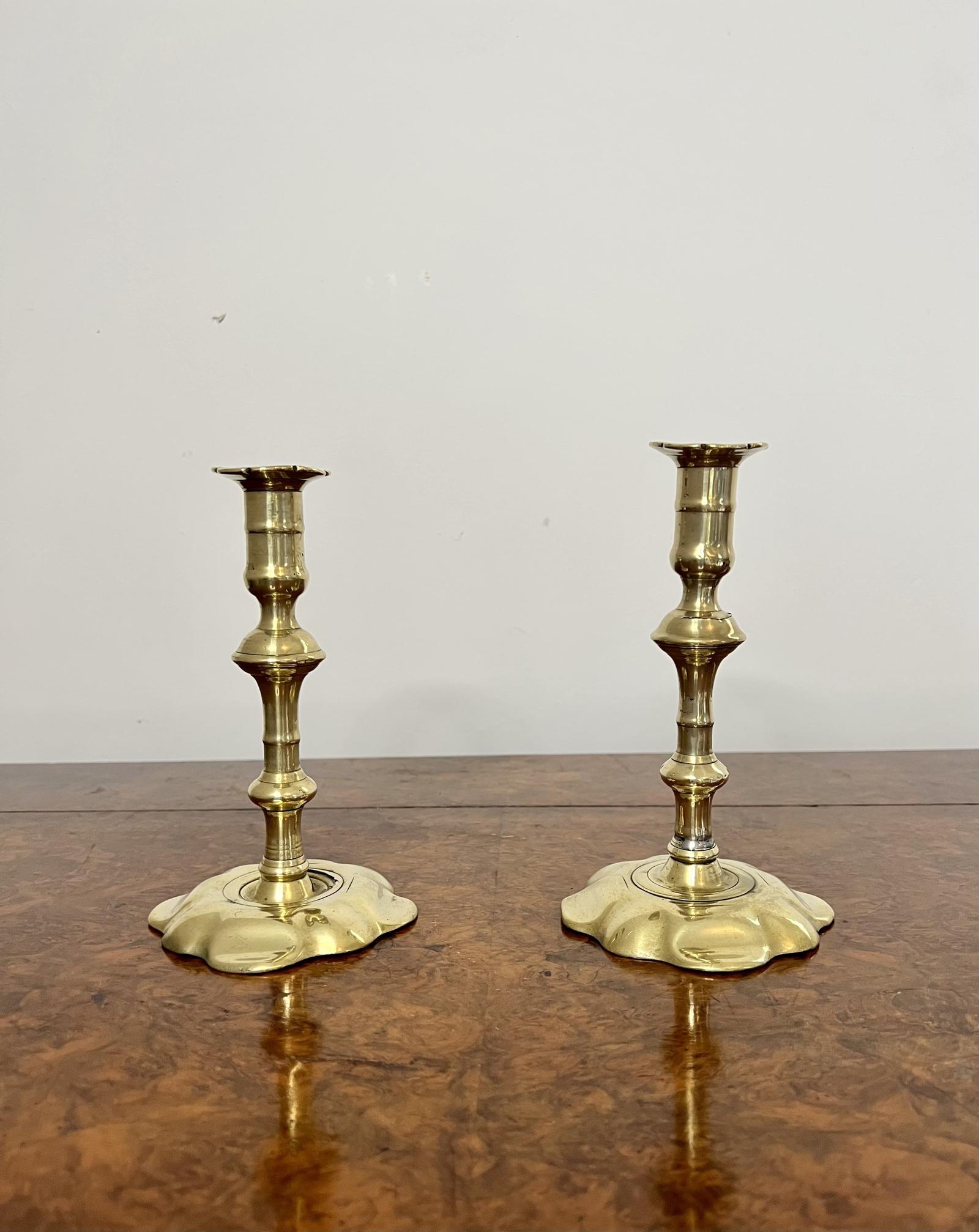 Quality Pair Of Antique Queen Anne Brass Candlesticks La458844