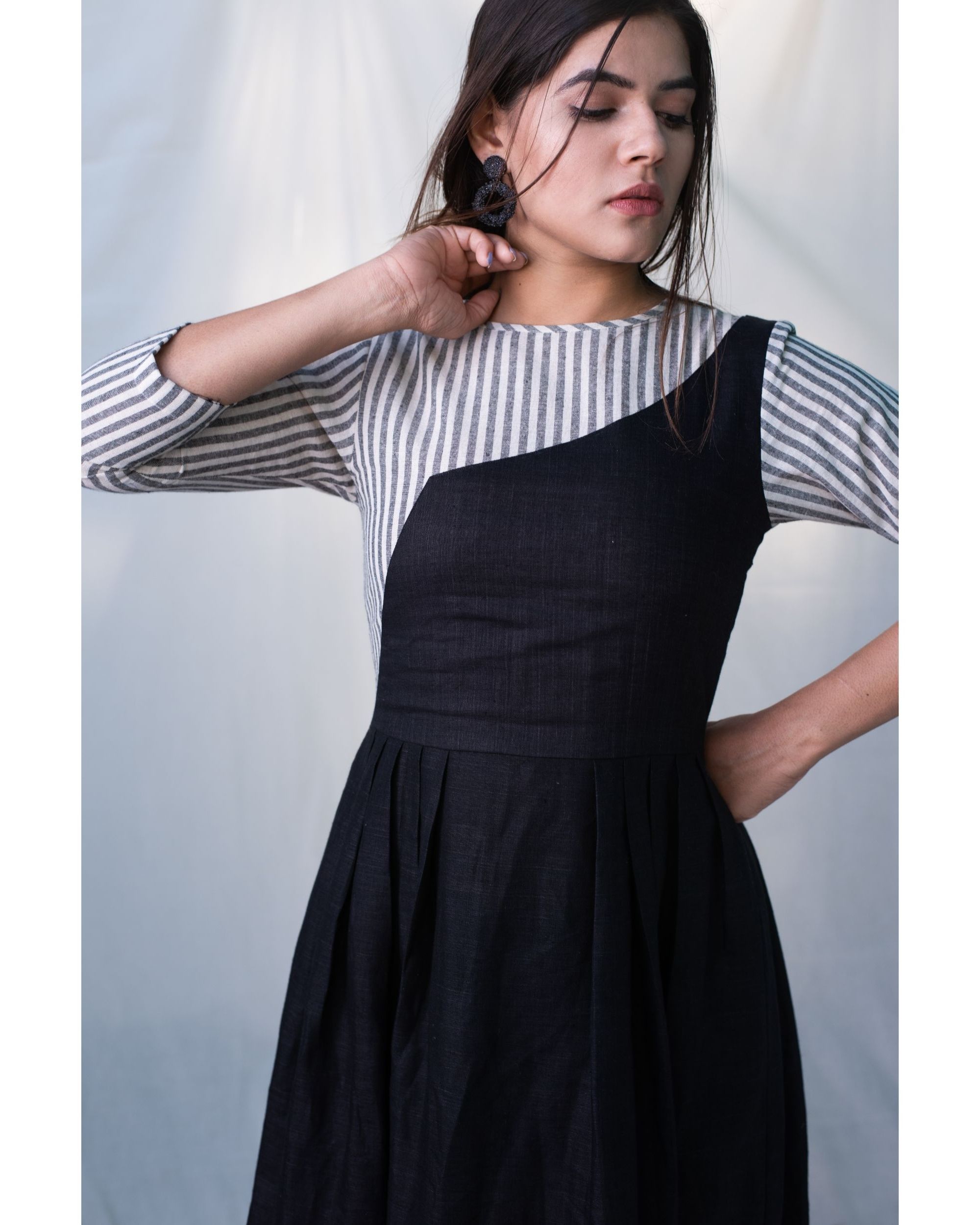Black And Grey Striped Dress By Kod Clothings The Secret Label