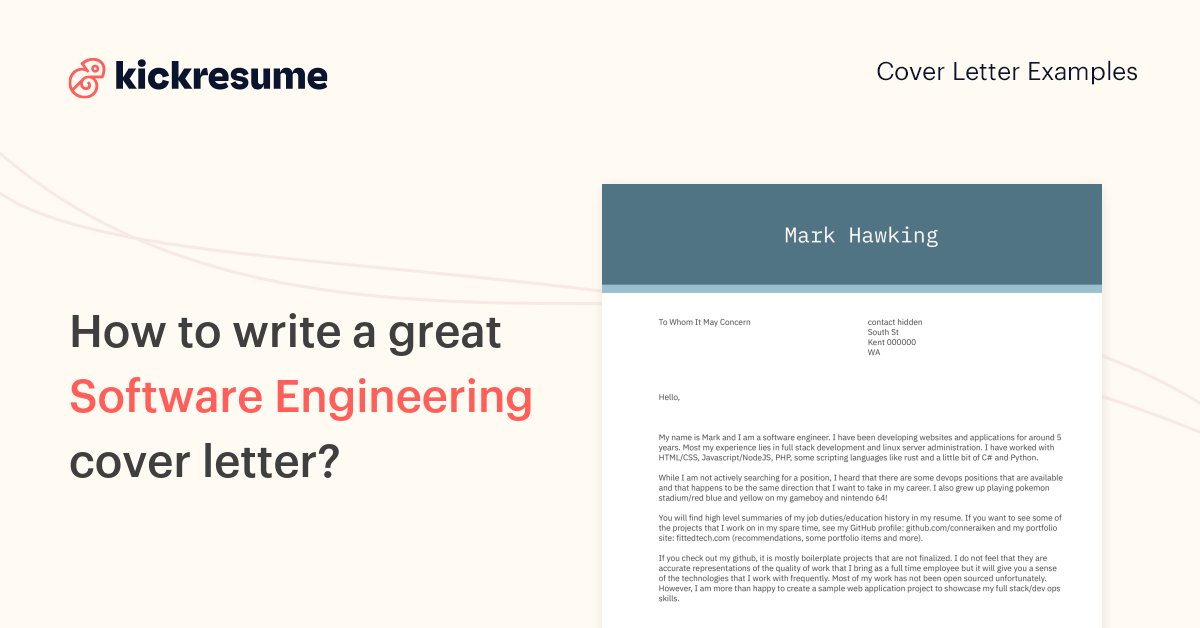 Software Engineering Cover Letter Samples And Examples 2024 Kickresume