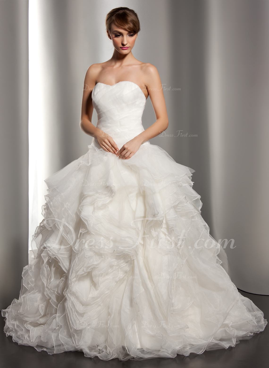 Ball Gown Sweetheart Court Train Organza Wedding Dress With Cascading